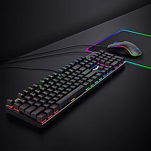 havit Havit Mechanical Gaming Keyboard and Mouse Combo Blue Switch 104 Keys Rainbow Backlit Keyboards, 4800 Dots Per Inch 7 Button Mouse Wired for PC Gamer Computer Laptop (Black) (Renewed)