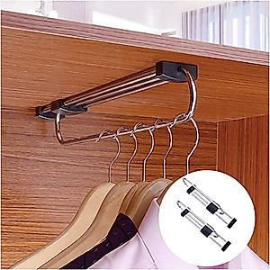 Pull-Out Heavy Duty Retractable Closet Storage Rack Extender Valet Rod Rail Towel Hanger,Hanging Adjustable Wardrobe elescopic Rail Closet Hangers (13.8 inch Hanger Movable Pants Rack) 2 Pieces
