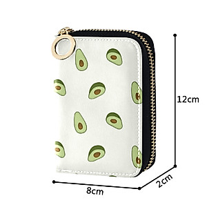 Seamless Green Avocado with Brown Seed Background Credit Card Coin wallet, Key Change Organizer Zipper Purse Compact Clutch Pouch Pocket, RFID Blocking Women Leather Card Holder