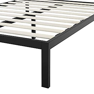 Amazon Basics Metal Bed with Modern Industrial Design Headboard - 14 Inch Height for Under-Bed Storage - Wood Slats - Easy Assemble, Queen, Black