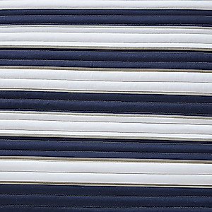 Comfort Spaces Quilt Set Trendy Casual Fun, Vibrant Color Design, Hypoallergenic All Season, Lightweight Coverlet Bedspread Cozy Kids Bedding & Sham Full/Queen Verone White Blue Stripe 3 Piece