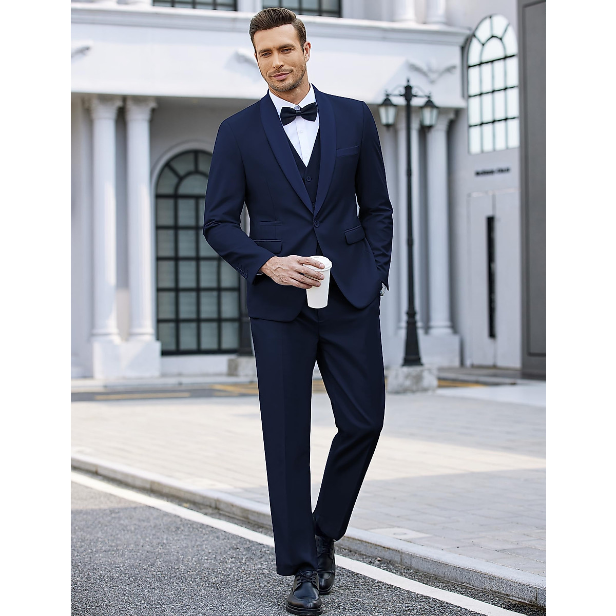 COOFANDY Mens 3-Piece Suit Slim Fit Tuxedo Set Dinner Suit Dinner Jacket Navy Blue XXL