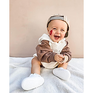 Ayalinggo Baby Sweatshirt Onesie Oversized Romper Crewneck Pullover Hoodie Sweater Infant Boy Girl Fall Winter Outfit (White&Brown BUBS,6-12 Months)