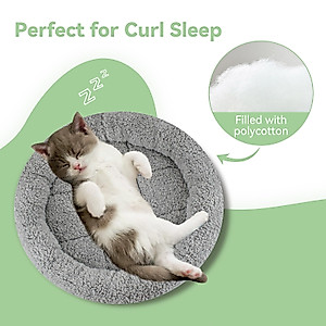 lesypet Cat Bed for Indoor Cats, Round Cat Bed Small Cat Bed Curl Sleep Cushion with Raised Pillow Around, Non-Slip Bottom Washable Mat for Small Pet Rabbit Hamsters, Round Small 13.78"