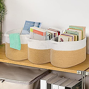 DYD Foldable 3-Piece Cotton Rope Storage Basket, Decorating Living Room, Books, Toys, Blankets, Baby Clothes and Other Home Storage Boxes with Handles
