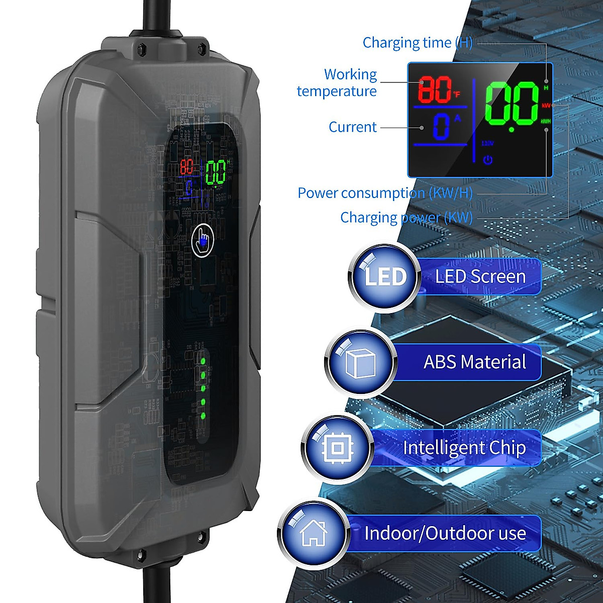 voltfanty Level 1&2 EV Charger, Electric Vehicle Portable Charger with 27.8FT Cable, Home EV Charging Station for J1772 Electric Cars, 16Amp 110V-240V, NEMA 6-20 & NEMA 5-15 Plug