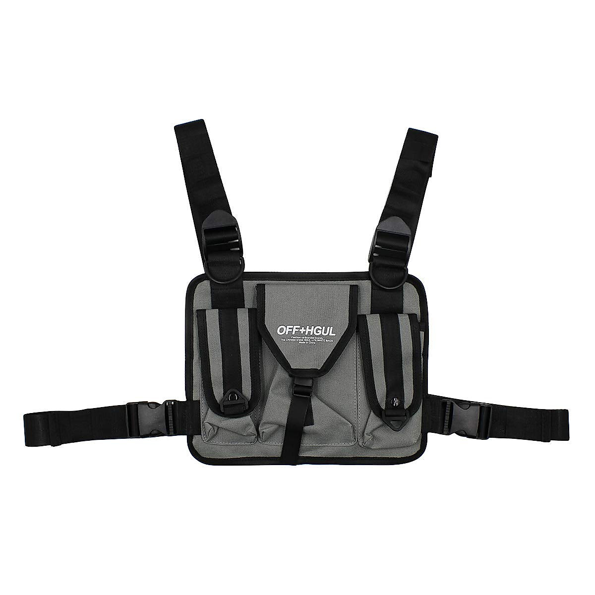 mosstyus Chest Front Bag Reflective Vest Radio Harness Adjustable Chest Rig Bag Pocket Pack Holster for Two Way Radio