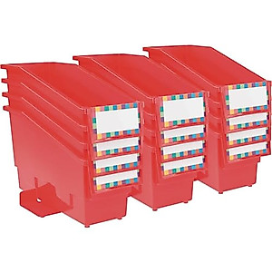 Really Good Stuff Non-Tip Book and Binder Holders with Stabilizer Wings, 5½” by 13½” by 7¾” - Set of 12, Red Classroom Organization and Storage Solution