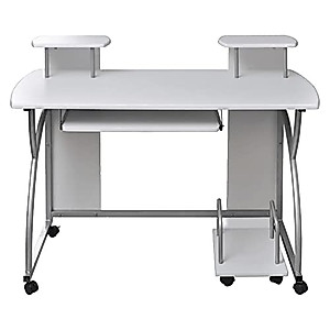 Office Desk,Industrial Gaming Table,Small Standing Desk,for Small Space,Home Office Table,Simple Style,Computer Desk with Pull-Out Keyboard Tray White Cart Game Laptop Table