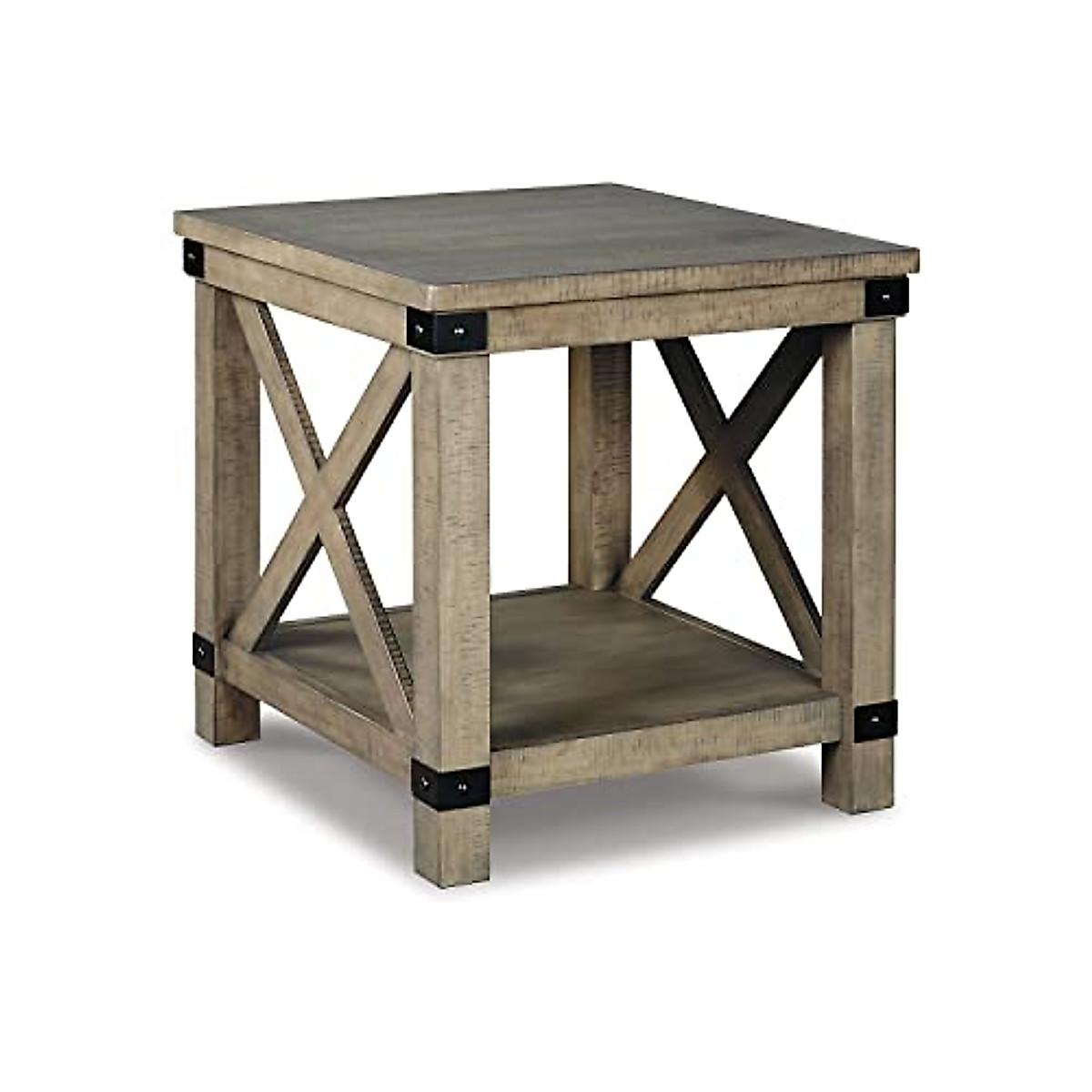 Signature Design by Ashley Aldwin Farmhouse Square End Table with Crossbuk Details, Light Brown