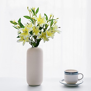 MINYULUA 3Pcs Artificial Tiger Lily Bouquet Real Touch Latex Lilies Faux Flower 30" Tall Fake Flower Vase Arrangement for Home Wedding Party Garden Table Shop Office Decor - Yellow