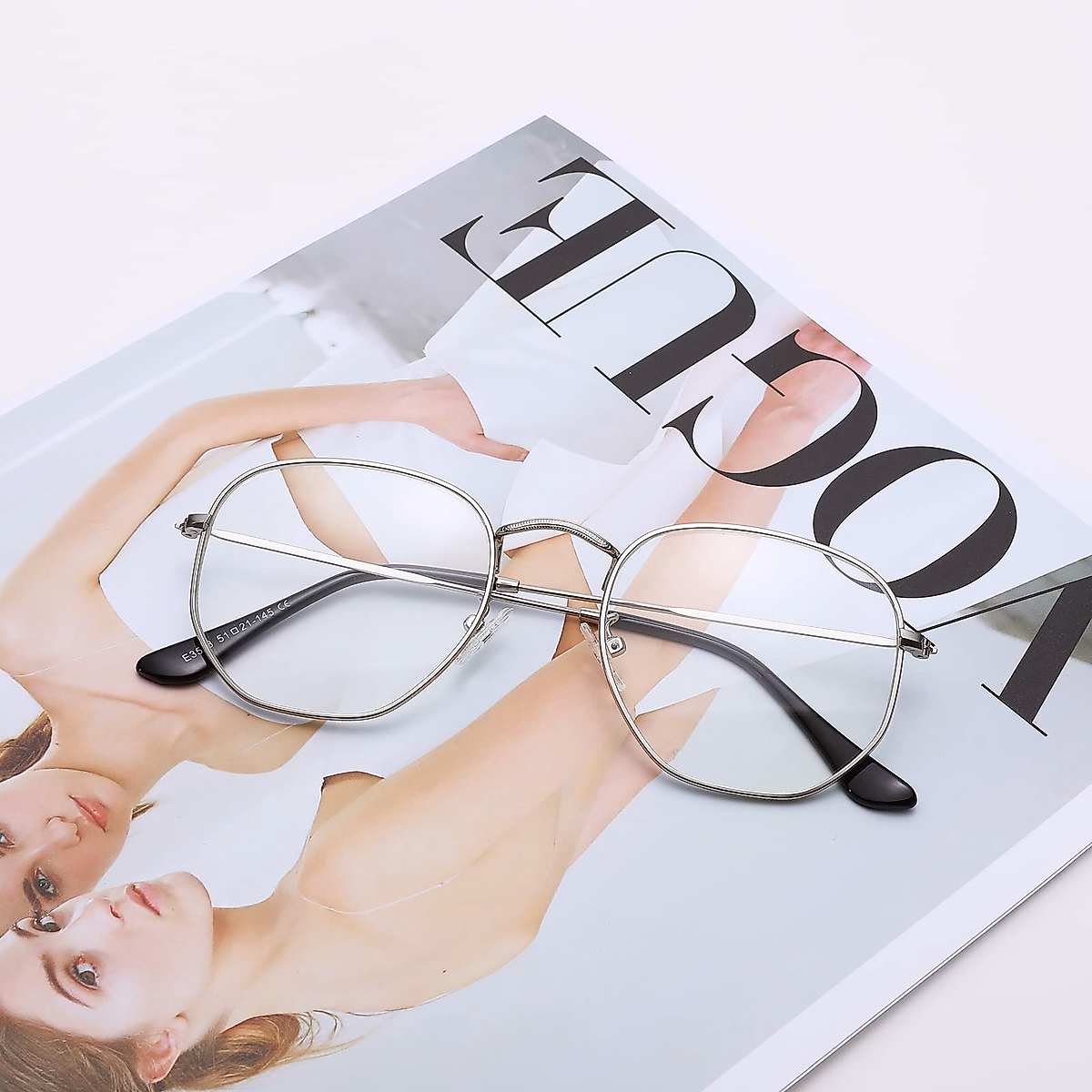 Pro Acme Hexagonal Non-Prescription Glasses Frame for Women Men Designer Square Round Metal Clear Lens Eyeglasses (Silver)