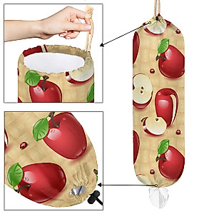 Plastic Bag Holder Red Apples Wall Mount Grocery Bag Holder Wasgable Plastic Bag Dispenser Garbage Bag Organizer for Home Kitchen Decor, Gifts for Women Mom Family Friends