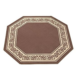 Collections Etc Floral Border Octagon Accent Rug with Skid-Resistant Backing to Protect Floors in High Traffic Areas 54" X 54", Sand, 54" X 54"