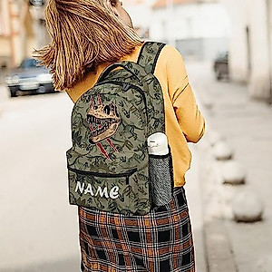 Fovanxixi Custom Dinosaur Camouflage Skull Claw Backpack for Kids Boys Girls Personalized Name Text Children Backpack School Bag Customized Daypack Schoolbag for Student Bookbag