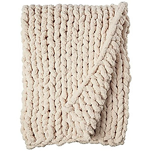 Casaphoria Luxury Chunky Knit Throw Blanket-Large Cable Knitted Soft Cozy Polyester Chenille Bulky Blankets for Cuddling up in Bed, on The Couch or Sofa,Home Decor, Gift, 50"x60",Pack of 1,Beige