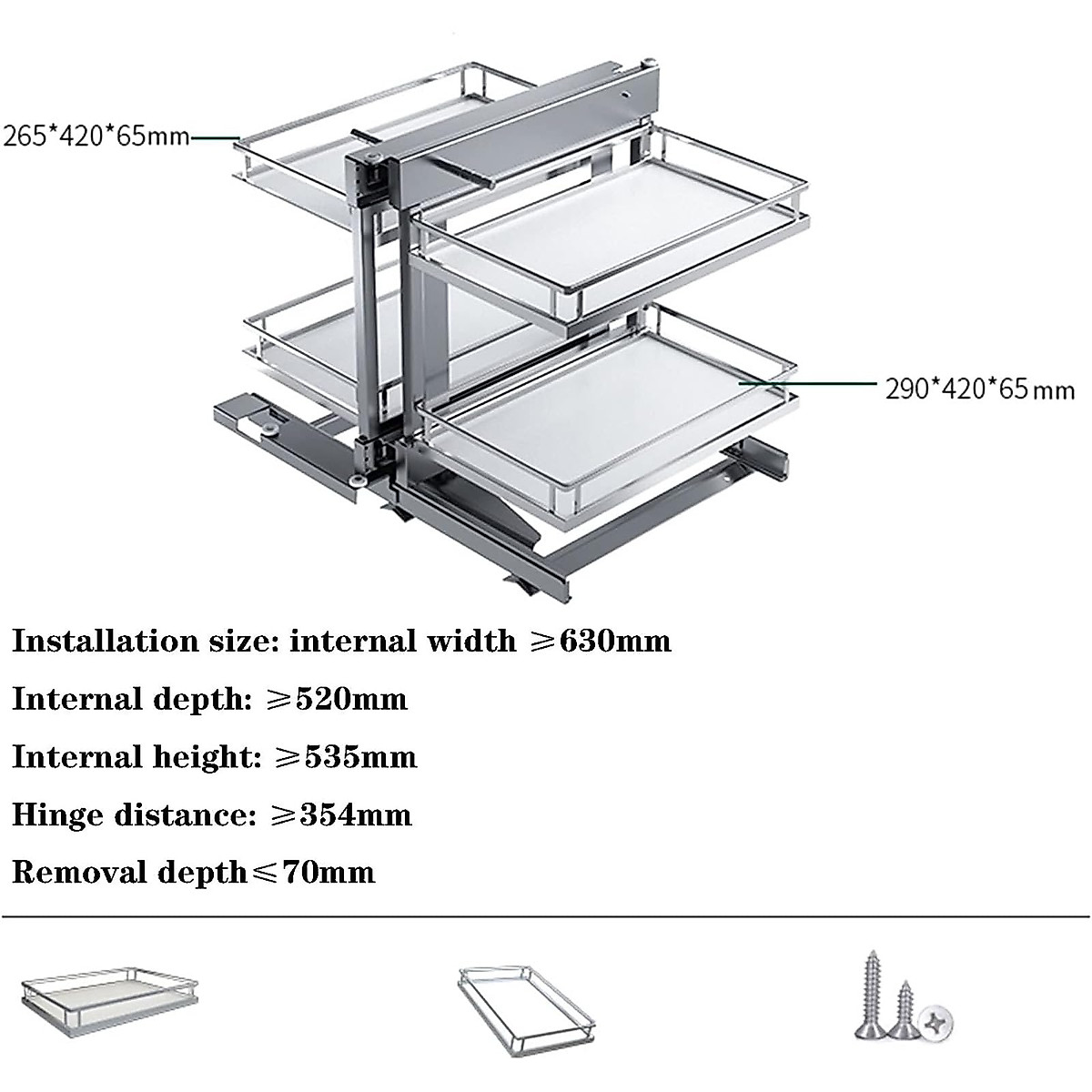YEKIM Corner Pull Basket Kitchen Cabinet, Soft Close Blind Corner 4 Shelves, 2 Tier Sliding Cabinet Organizer, Kitchen Cabinet Corner Shelving Corner Swivel Organizer