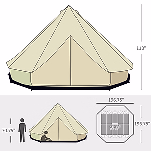 Outsunny 10-Person Yurt Tent Glamping Bell Tent with Spacious Interior, Breathable Waterproof Design, for Family Outdoor Camping, 16' x 16' x 10'