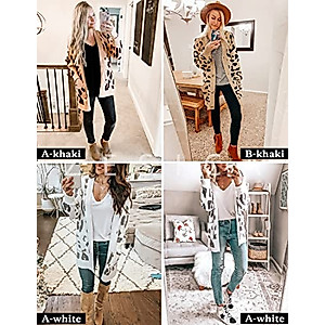 ZESICA Women's 2023 Fall Winter Long Sleeves Open Front Leopard Print Knitted Sweater Cardigan Coat Outwear,Pumpkin,Medium