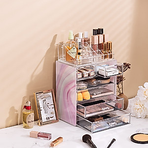 Sorbus Clear Cosmetic Makeup Organizer - Make Up & Jewelry Storage, Case & Display - Spacious Design - Great for Dresser, Bathroom, Vanity & Countertop (4 Large, 2 Small Drawers) [Tie Dye Print]