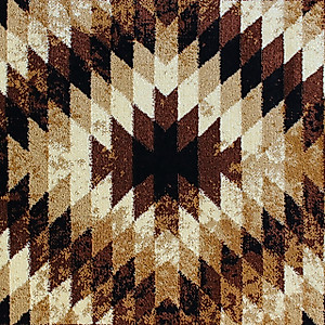 EMMA + OLIVER Olefin Accent Rug - Distressed Southwestern Diamond Motif in Brown, Beige, White & Black - 2x11 - Plush Pile - Jute Backing