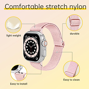 Ron json Nylon Watch Band Compatible with Apple Watch Band 38mm 40mm 41mm 42mm 44mm 45mm 49mm, iWatch Series 9/8/7/6/5/4/3/2/1/SE/Ultra/Ultra 2, Women Men