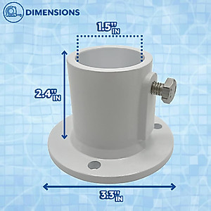 Poolzilla 1-Pack Deck Anchor Flange in White, Diameter of 1 1/2", Made of High Grade Cast Aluminum