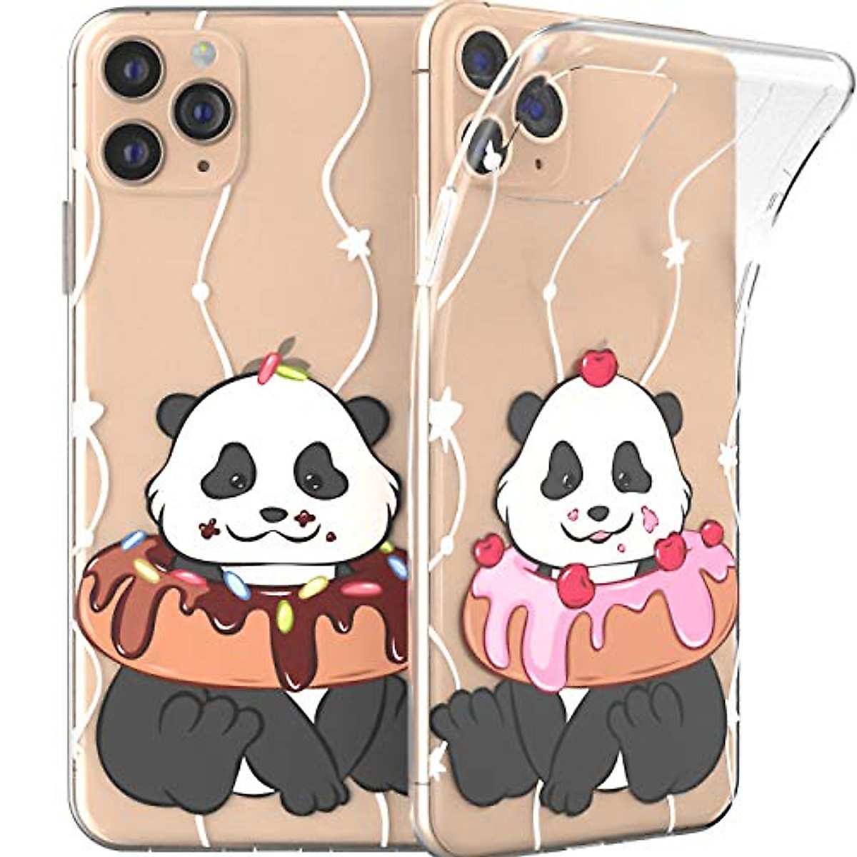 Toik Matching Couple Cases for Apple iPhone 11 Pro Xs Max Xr 10 X 8 Plus 7 6s 5s SE Kawaii Print Panda Silicone BFFs Animals Doughnut Gift Best Friend Sweet Relationship Girlfriend Cute