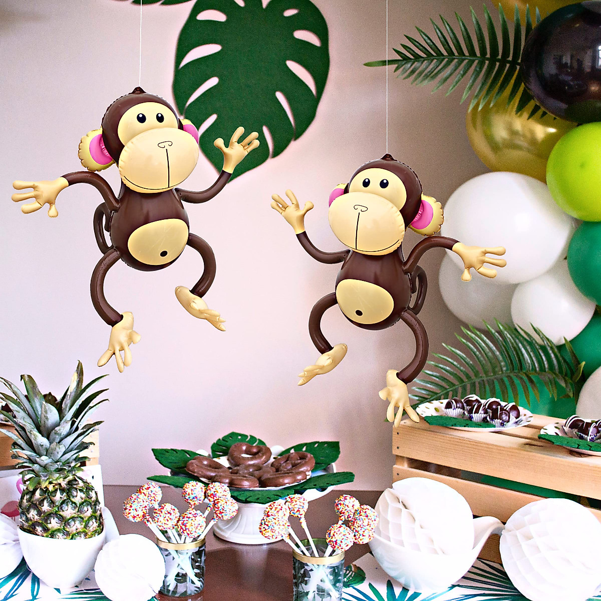 Inflatable Monkeys (4 Pack) 27 Inch Large Monkeys Inflatables For Jungle Decor, Safari Birthday Decorations, Kids Animal Party Supplies, Baby Shower Favors By 4E's Novelty