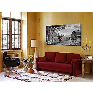 Jufahivos Western Decor Cow Print Black and White Wall Art for Living Room Bedroom office Wall Art Pink Pictures Rusti Decor Cow Wall Art for Living Room Decorations Wall Art 24x48 Inches Wall Art