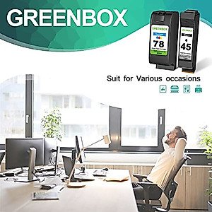 GREENBOX Remanufactured 45 78 High-Yield Ink Cartridge Replacement for HP 45 78 51645 51645A C6578AN C6578DN for Color Copier 180 Deskjet 1100C 1220C 6122 930C 970C 990C Printer (1 Black 1 Tri-Color)