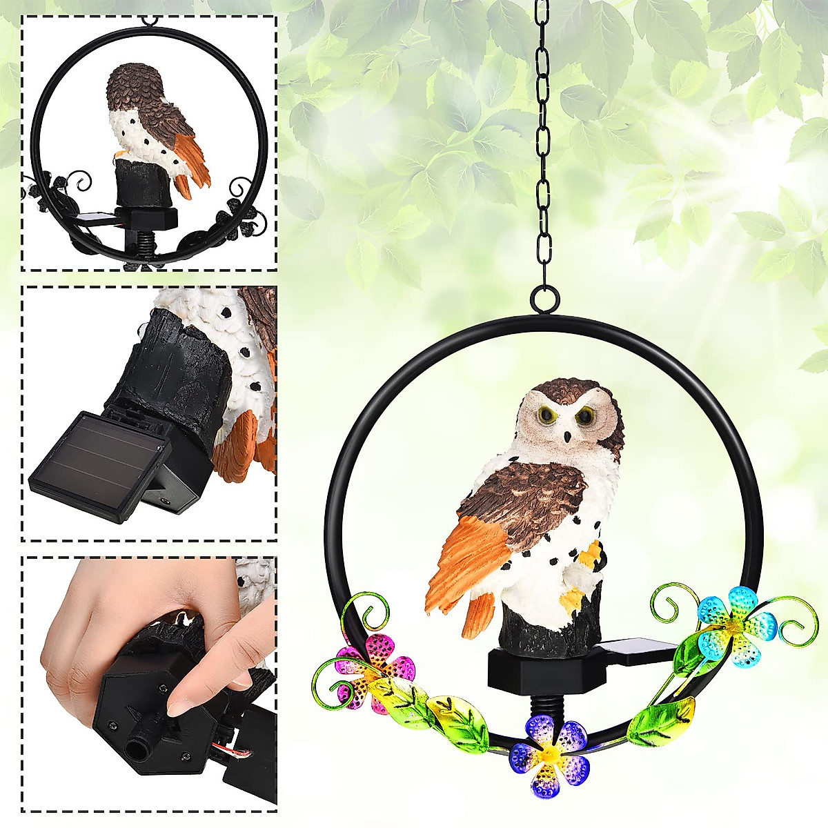 Owl Solar Light LED Garden Waterproof Lights Outdoor Decoration Stake Funny Owl Lights Yard Ornament Retro Resin Christmas Night Lamp Statue Windchime with Longer Brighter Charge and Light Sensors
