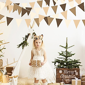 32Ft Brown Party Decorations Brown Pennant Banner Fabric Triangle Flag Bunting Garland Streamers for Woodland Teddy Bear Baby Shower Jungle Safari Birthday Home Outdoor Garden Decor