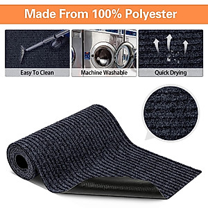 Nuanchu A Roll Large Semi-Finished Striped Door Mat Waterproof Entry Mat with Rubber Lining, Indoor and Outdoor Rug for Wet Weather, Entrance Shoe Scraper, Kitchen, Bathroom, 22 x 59 Inch (Black)