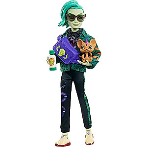 Monster High Deuce Gorgon Doll in Signature Look with Denim Snake Jacket & Accessories, Pet Mouse Perseus