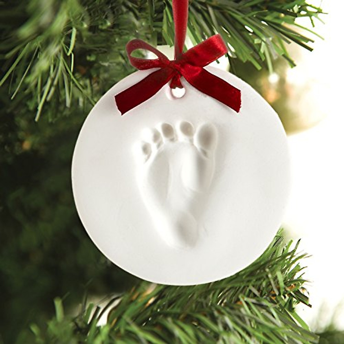 Tiny Ideas Baby's Handprint or Footprint Christmas Ornament, Easy No-Bake Keepsake Kit, Creative Holiday Gift for New and Expecting Parents, Clay