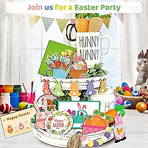 15Pcs Easter Tiered Tray Decor, Lucomb Easter Decorations Happy Easter Wood Signs Truck Full of Eggs, Farmhouse Signs Carrot Egg Bunny Decor for Easter Day Home Farmhouse Rustic Spring Decorations