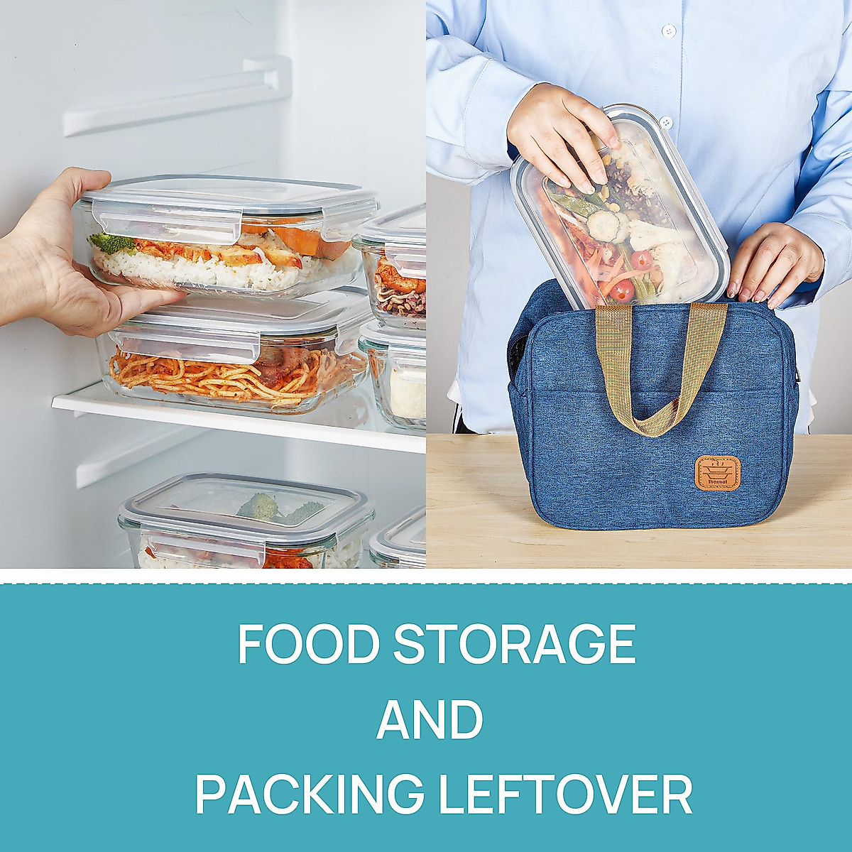 Vtopmart 5 Pack 35oz Glass Food Storage Containers with Lids, Meal Prep Containers, Airtight Reusable Lunch Container Set, Safe for Oven, Microwave, Freezer, and Dishwasher