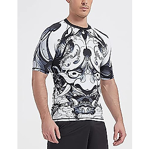 LAFROI Men's Short Sleeve UPF 50+ Baselayer Performance Compression Shirt Rash Guard-CLY08 Hannya Size SM