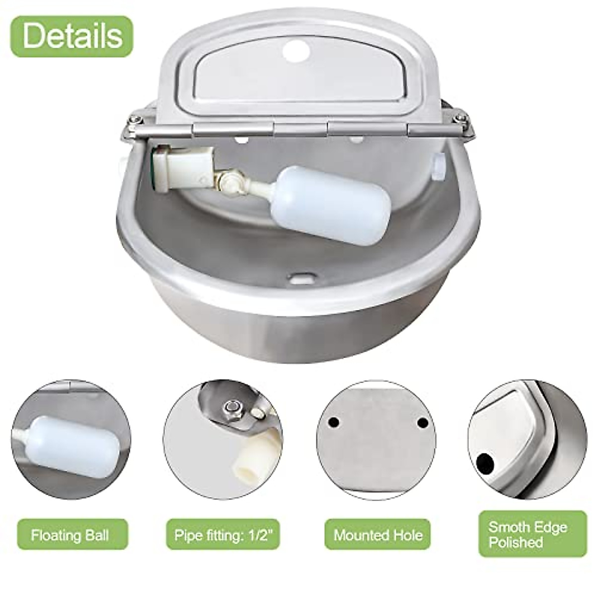 Automatic Waterer Bowl Stainless Steel Drinking Water Bowl Dispenser with Float Valve for Horse Cattle Goat Sheep Dog