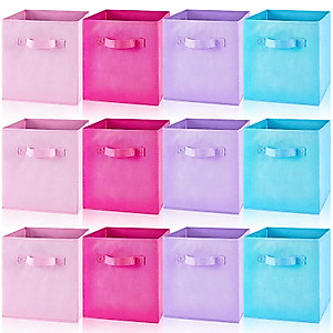 Yinder 12 Pcs Cube Storage Bin 11'' Fabric Storage Cubes Colorful Bins for Cube Storage Foldable Cube Storage for Classroom Organizer Bins Fabric Cubby Boxes for Shelf(Sky Blue, Purple, Pink, Rose)