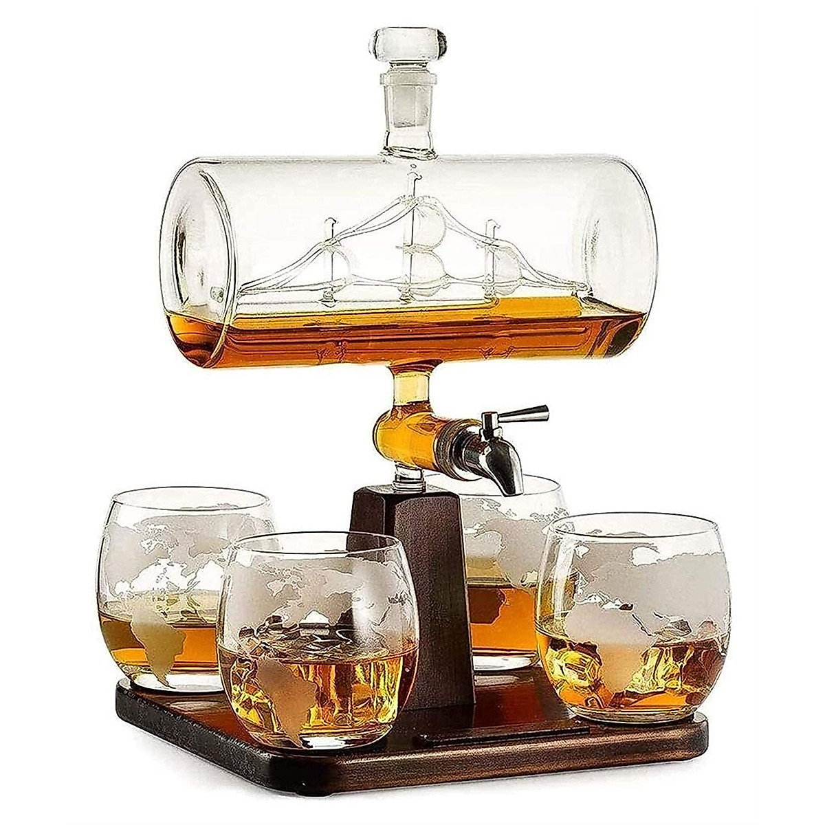 Decanter Set Whiskey Decanter Wine Decanter Whisky Glasses Decanter Set of 4 Whiskey Stones and Glass Gift Set Decanter Set Crystal Decanter Ships Decanter Wine Decanters-default
