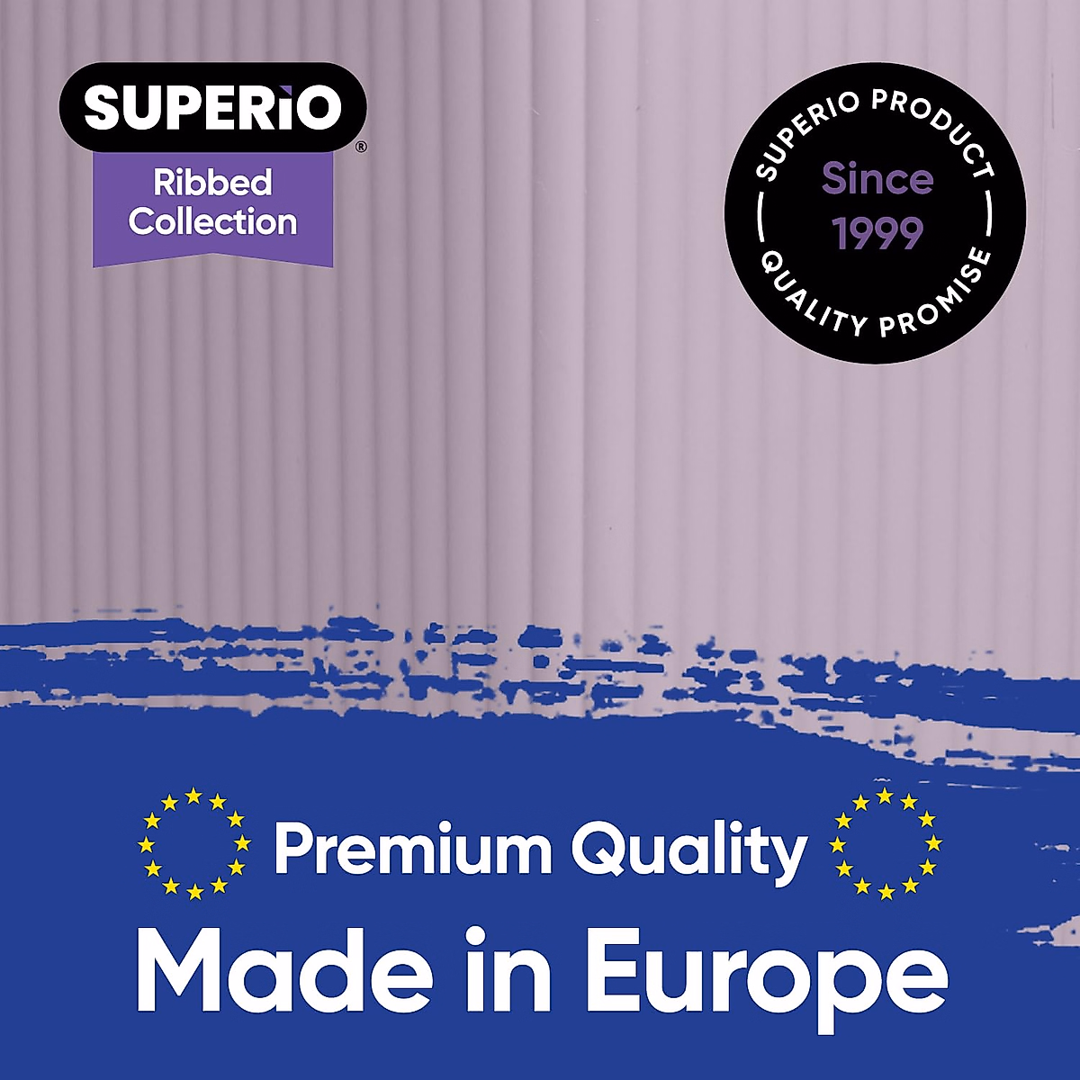 Superio Ribbed Collection - Decorative Plastic Lidded Home Storage Bins Organizer Baskets, X-Large Lilac Purple (2 Pack - 22 Liter) Stackable Container Box, for Organizing Closet Shelves Drawer Shelf