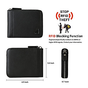 Slim Zipper Wallets For Men RFID Leather Mens Bifold Creidt Card Holder Zip Around Wallet With Coin Pocket