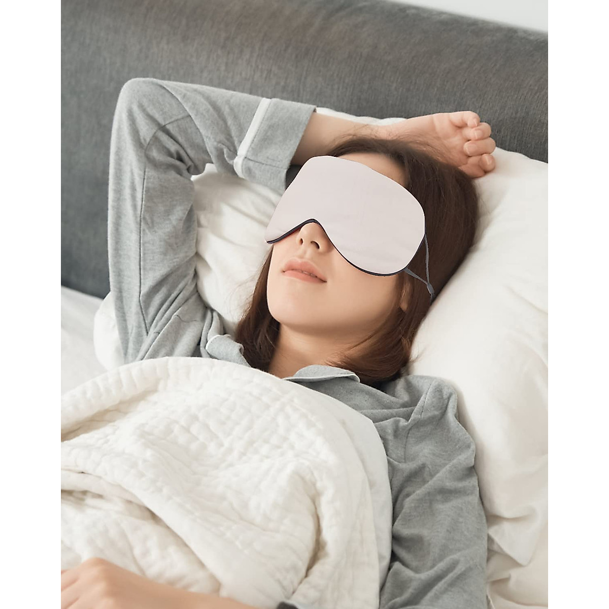 Hochoek Ice-Cold-Silk-Sleep-Mask Eyeshade Eye-Mask Eye-Cover - Double-Sided Warm and Ice-Cold Series (Classic Grey/Deep Rock Ash+Green/Beige+Dark Blue/Light Pink)