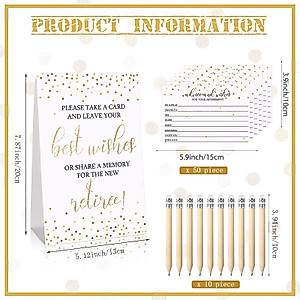 Fumete 50 Pieces Gold Retirement Party Advice and Wishes Cards with 10 Small Pencils and 1 Cardstock Place Card Retired Ideas Supplies and Decoration for Retirement Party Activities