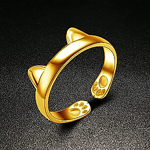 HYSGM Women Fashion Creative Cat Ear Rings Girls Adjustable Cute Pet Ring Jewelry Gift (Gold)