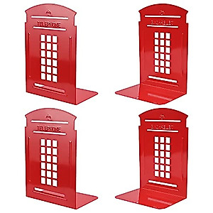 Book Ends, Metal Bookends, Heavy Duty Bookends for Shelves, Decorative Book Shelf Holder for Books, DVD, Video 7.8 x 5.5 x 3.9 inch Telephone Booth London-Red (2 Pair/4 Pieces)