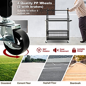 Goplus Garden Tool Organizer, 3-Tier Garage Tool Storage Cart w/Removable Hooks, Side Bag, Universal Wheels, Yard Tool Rack Holder, Metal Tool Rolling Cart for Shed, Lawn