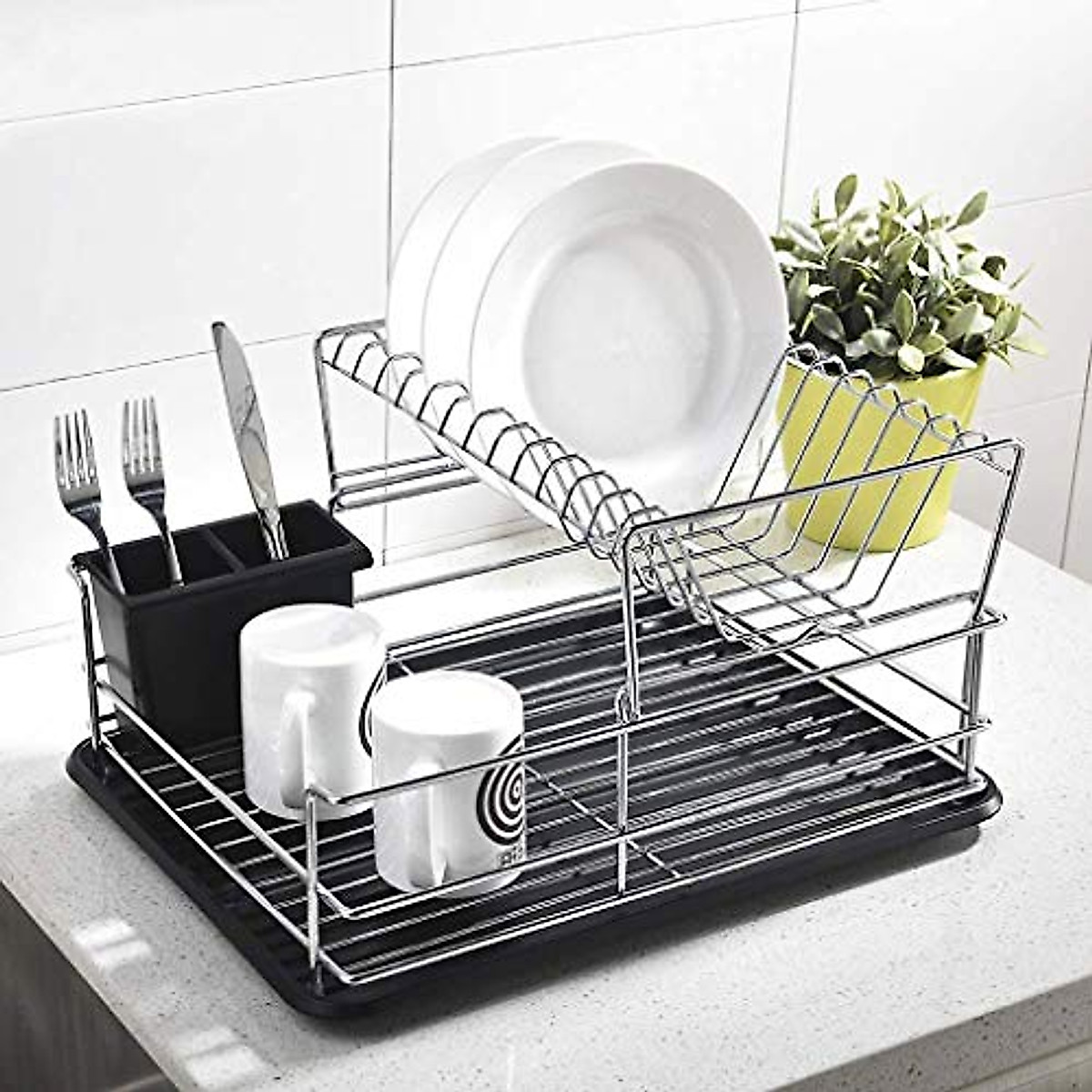 SDGH Stainless Steel Bowl Drain Rack - Double-Layer Tableware Storage Rack 47*33.5*32cm